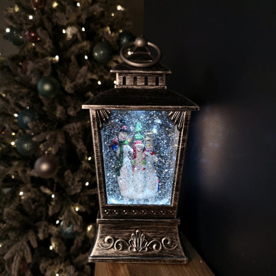 24cm Antique Trapezoid Lantern Glitter Water Spinner with Snowman ...