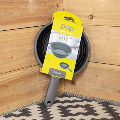 24cm Black and Grey Collapsible Folding Colander Sieve with Handle