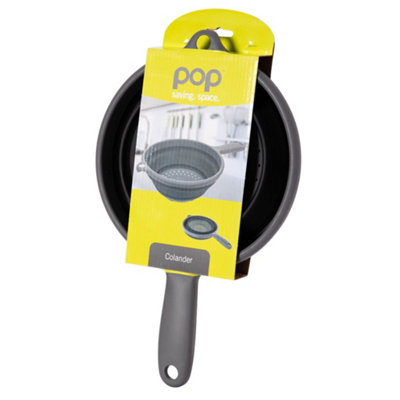 24cm Black and Grey Collapsible Folding Colander Sieve with Handle