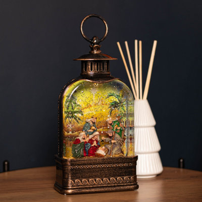24cm Dual Power LED Christmas Glitter Water Spinner Antique Lantern ...