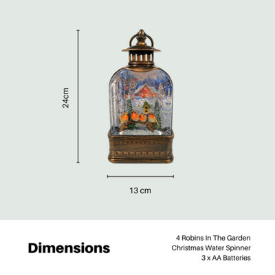 24cm Dual Power LED Christmas Glitter Water Spinner Antique Lantern ...