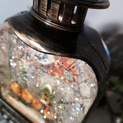 24cm Dual Power LED Christmas Glitter Water Spinner Antique Lantern ...