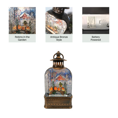 24cm Dual Power LED Christmas Glitter Water Spinner Antique Lantern ...