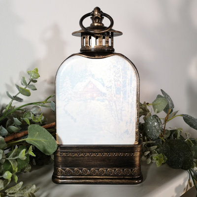 24cm Dual Power LED Christmas Glitter Water Spinner Antique Lantern ...