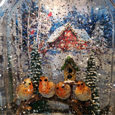 24cm Dual Power LED Christmas Glitter Water Spinner Antique Lantern ...