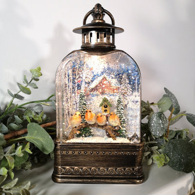 24cm Snowtime Dual Power LED Christmas Glitter Water Spinner Antique ...