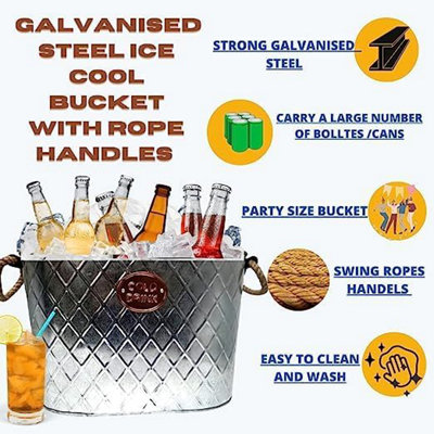 24L Cold Drinks GALVANISED Steel Oval TUB Beverage Lager Outdoor ICE Bucket