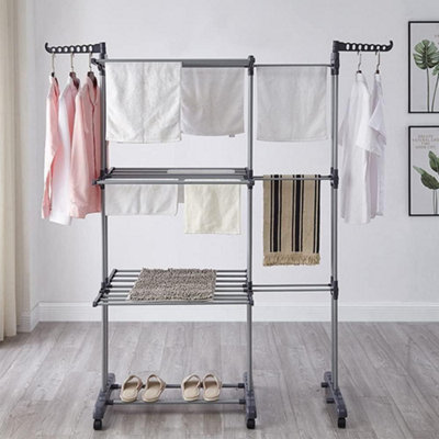 24m Folding Clothes Airer with Castor Wheels Heavy-Duty Drying Rack, 30 ...