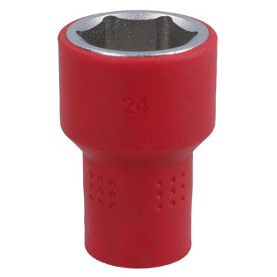 24mm 1/2in drive VDE Insulated Shallow Metric Socket 6 Sided Single Hex ...
