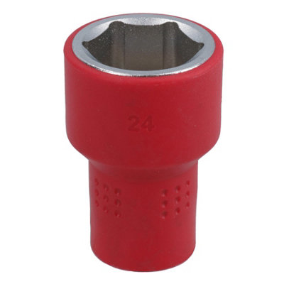 24mm 1/2in drive VDE Insulated Shallow Metric Socket 6 Sided Single Hex ...