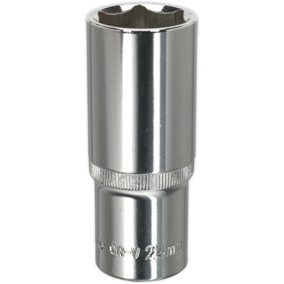 24mm Deep Drive Socket - Chrome Vanadium Forged Steel with 1/2 Inch ...