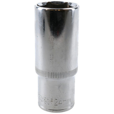 24mm Double Deep 78mm Socket 1/2" Drive Metric 6 Point Chrome Vanadium ...