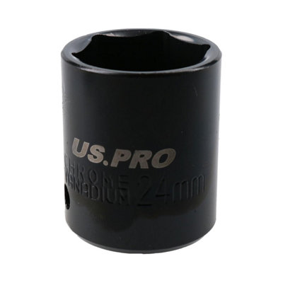 24mm Shallow Impact Socket 1/2" Drive 6 Point 36mm Length Chrome ...
