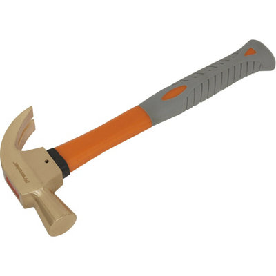 24oz Non-Sparking Claw Hammer with Shock Absorbing Grip and Fibreglass ...