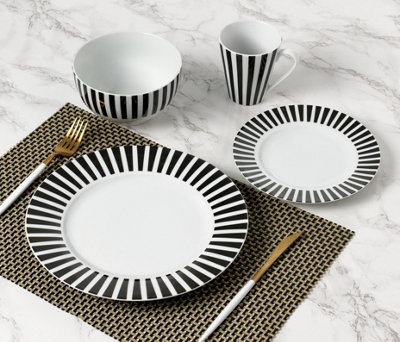 24pc Black Split Stripe Dinner Set
