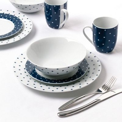 24pc Blue & White Spot Dinner Set