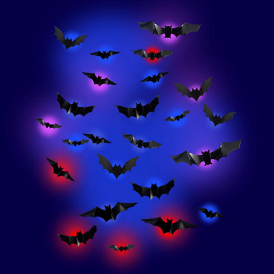 24PCS Halloween Bats Decorations With LED Lighting 3D DIY Horrible ...