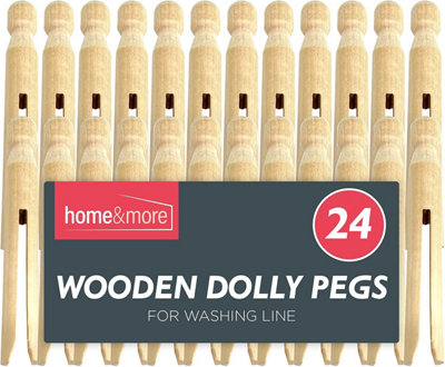 24pk Wooden Dolly Pegs - Wooden Clothes Pegs for Washing Line Strong ...