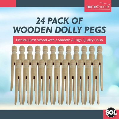 24pk Wooden Dolly Pegs - Wooden Clothes Pegs for Washing Line Strong ...