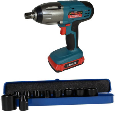 24v 1/2" Drive Li-on Cordless Battery Impact Wrench & 10 Shallow Impact ...