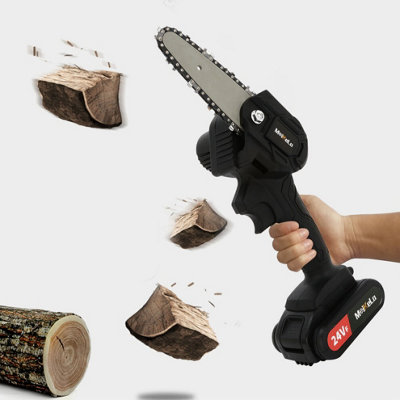 24V Mini Cordless Electric Chainsaw with its accessories, including a ...