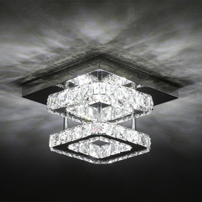 24W 2-Tier Square Crystal Celling Light Cool White Light 24cm