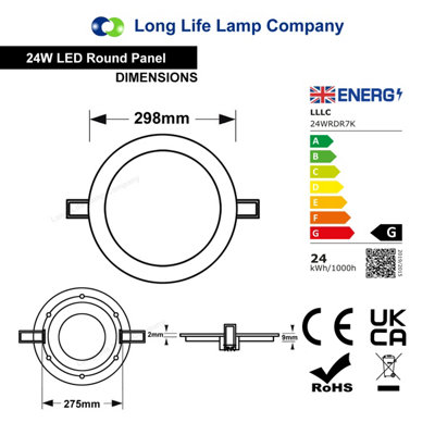 24w LED Round Recessed Ceiling Light Panel 7000K Cool White