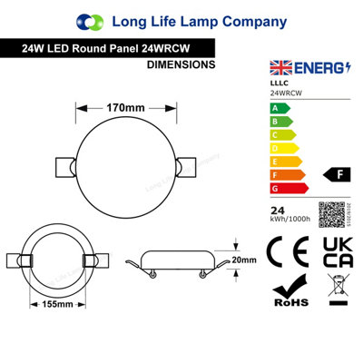 24w Round LED Panel Light Recessed with Edge Lit 6500k 24RCWA