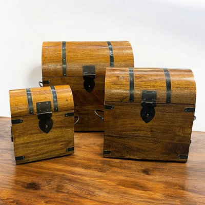 25/35/45CM SET OF 3 WOODEN CHESTS