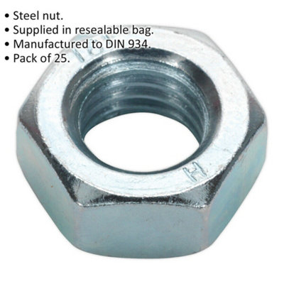 25 Pack of M14 Steel Hex Nuts - 2mm Pitch - High Quality DIN 934 Certified
