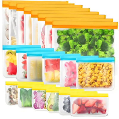 25 Pack Reusable PEVA Food Storage Freezer Bags - Leak Proof Zip Seal