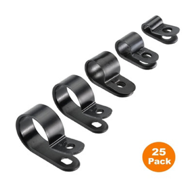 25 x Black Nylon Plastic P Clips - Fasteners for Conduit, Cable, Tubing ...