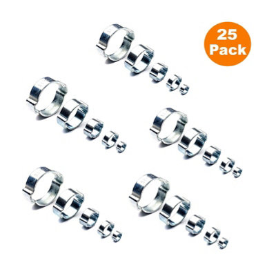 25 x Double Ear O Clips Fuel Clamps, Water Coolant Pipes Air Hydraulic ...