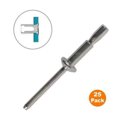 25 x Monobolt Structural Rivets Dome headed 6.4 x 20mm Blind Rivet ...