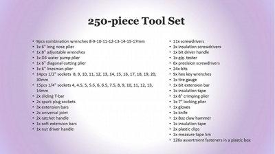 250-Piece Tool Set, Lockable Aluminium Case, Telescopic Handle ...