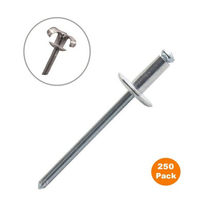 250 x Aluminium Peel Back Rivets, Dome headed 4.8 x 14mm Blind Pop Rivet
