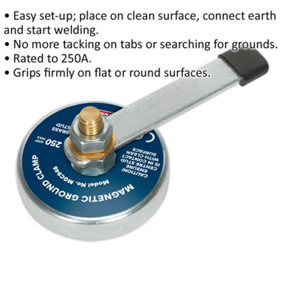 250A Magnetic Ground Clamp for Welding - Heavy-Duty Earth Clamp Block
