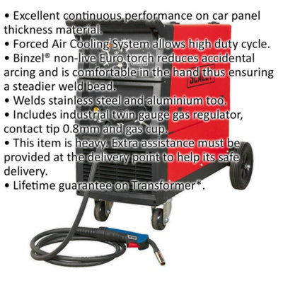 250A MIG Welder with Forced Air Cooling and Non-Live Euro Torch - 230V ...