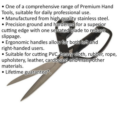 250mm Heavy Duty Shears / Scissors - Ergonomic Handles - Stainless Steel