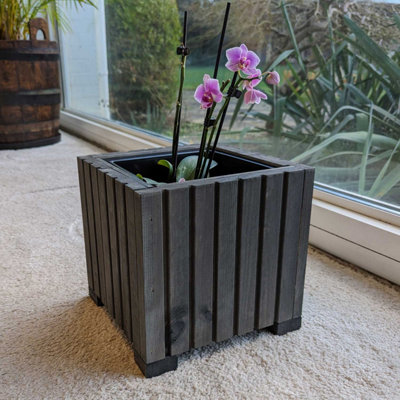 25cm Cube Wooden Windowsill Planter - Grey | DIY at B&Q
