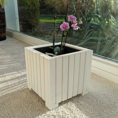 25cm Cube Wooden Windowsill Planter - White | DIY at B&Q