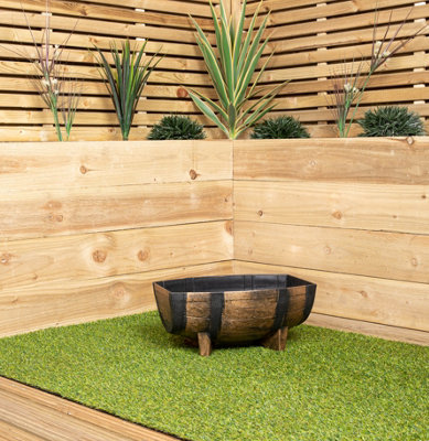 25cm Medium Plastic Oak Barrel Effect Garden Patio Decorative Trough ...