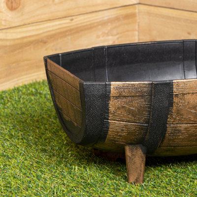 25cm Medium Plastic Oak Barrel Effect Garden Patio Decorative Trough ...