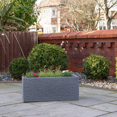 25cm Plastic Ash Grey Slate Effect Garden Patio Trough