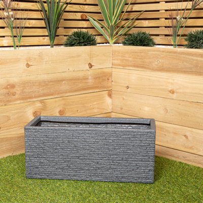 25cm Plastic Ash Grey Slate Effect Garden Patio Trough | DIY at B&Q
