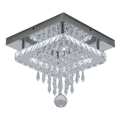 25cm Square Crystal Ceiling Light - 24W Cool White LED with Chrome ...