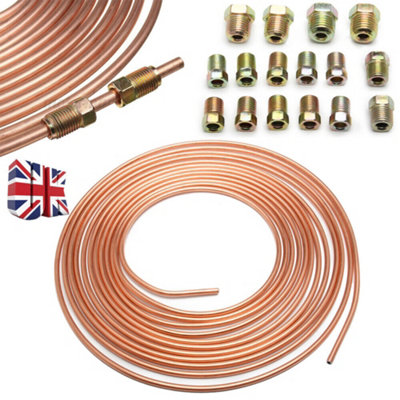 25ft (7.6m) Copper Brake Pipe Tubing Kit 3/16" OD with Fittings - DIY ...