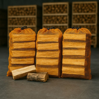 25kg Hardwood Logs 3 x 8.5kg Nets, Kiln Dried, Perfect for Open Fires ...