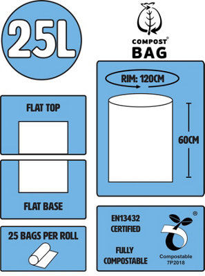 25L Compost Bag Compostable Kerbside Caddy Liners - 3 Rolls