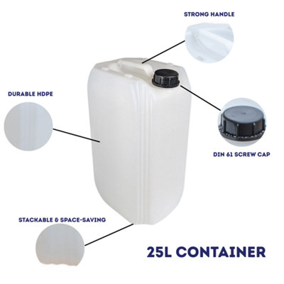 25L Heavy Duty Water Container Stackable HDPE Plastic Food Safe Drum Jerry Can DIN 61 Cap Storage